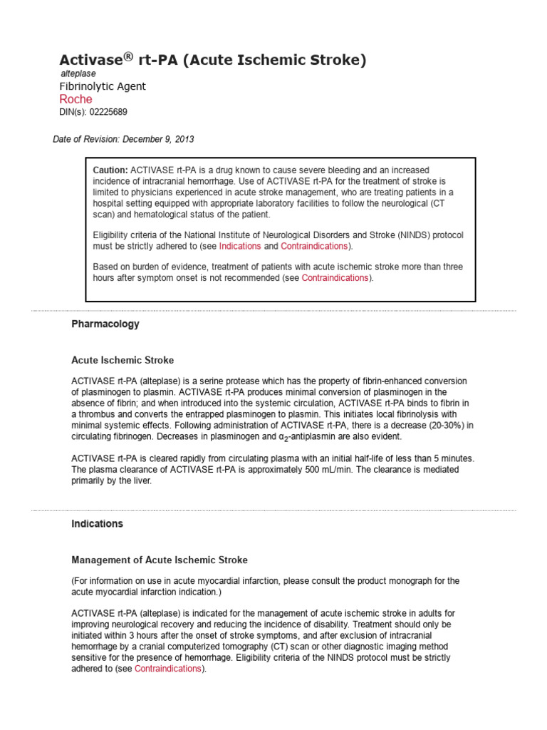 Activase Rt-PA (Acute Ischemic Stroke) | PDF | Stroke | Intravenous Therapy