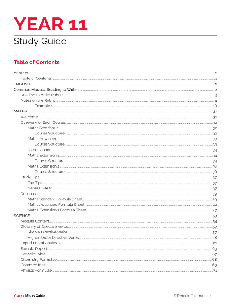 Year 11 Study Guide | PDF
