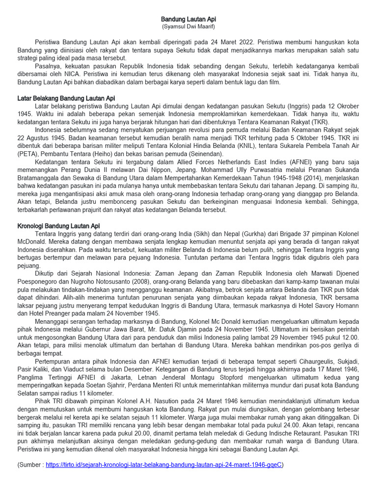 Artikel - Bandung Lautan Api | PDF