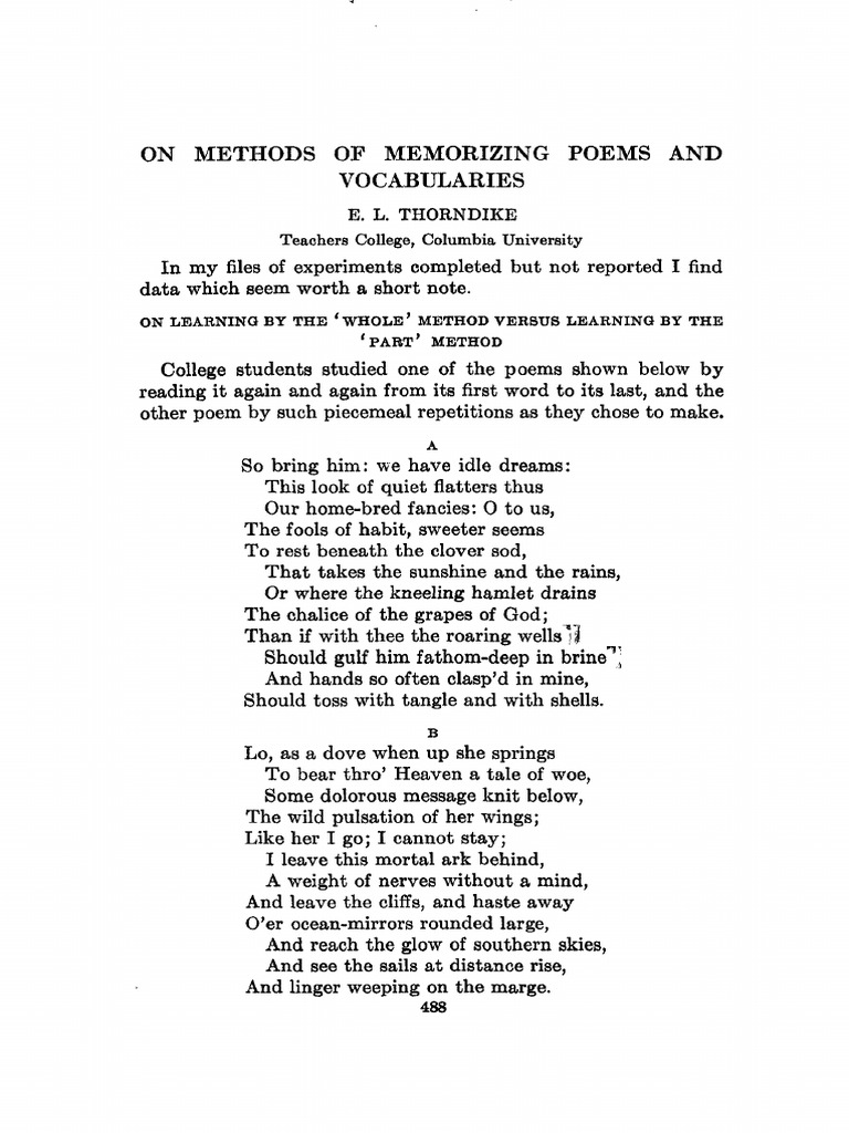 One Method To Memorize Poem | PDF | Memory | Learning