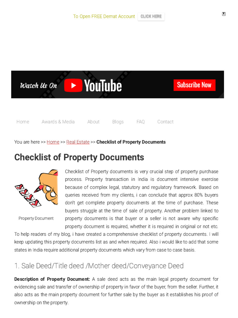 Checklist of Property Documents | PDF