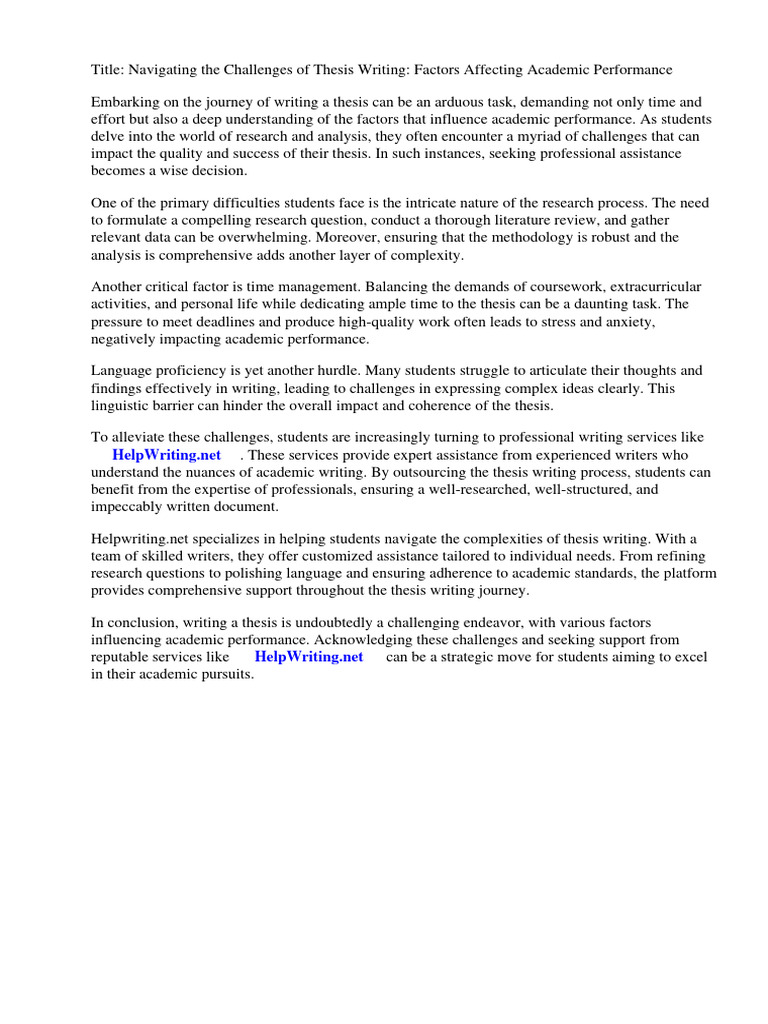Thesis Factors Affecting The Academic Performance of Students | PDF ...