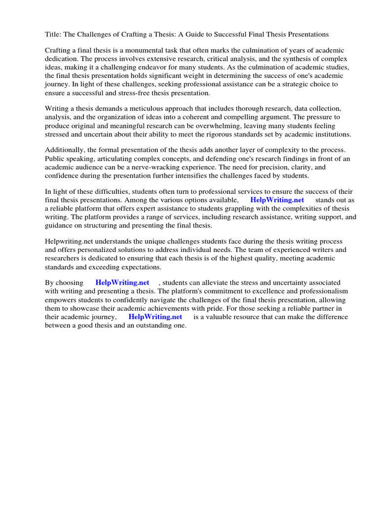 Final Thesis Presentation | PDF | Thesis