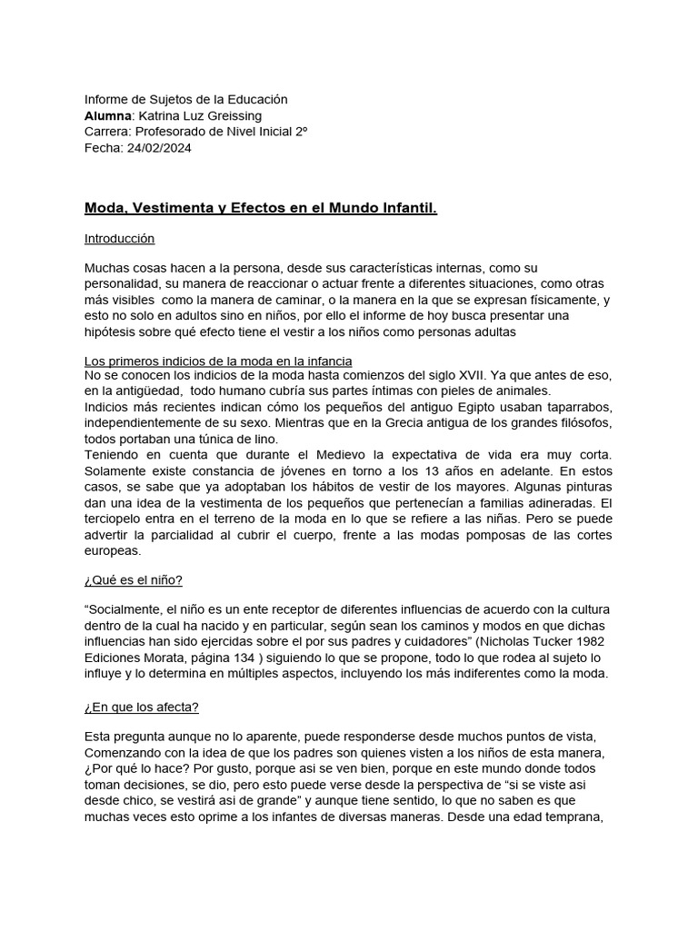 Moda, Vestimenta y efectos en el Mundo Infantil BOCETO FINAL | PDF | Ropa | Moda