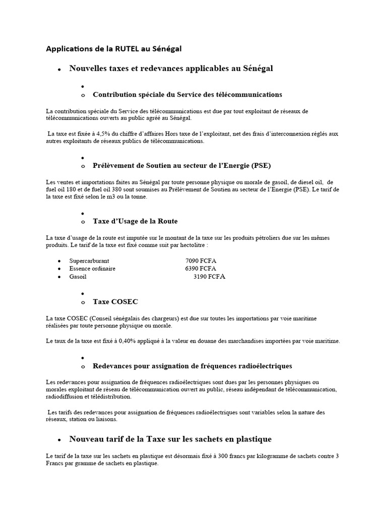 Taxation et Redevances au Sénégal | PDF | Impôts | Taxe sur la valeur ...
