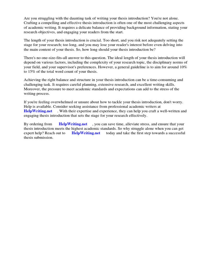How Long Should Your Thesis Introduction Be | PDF | Essays | Thesis How Long Should Your Thesis Introduction Be | PDF | Essays | Thesis