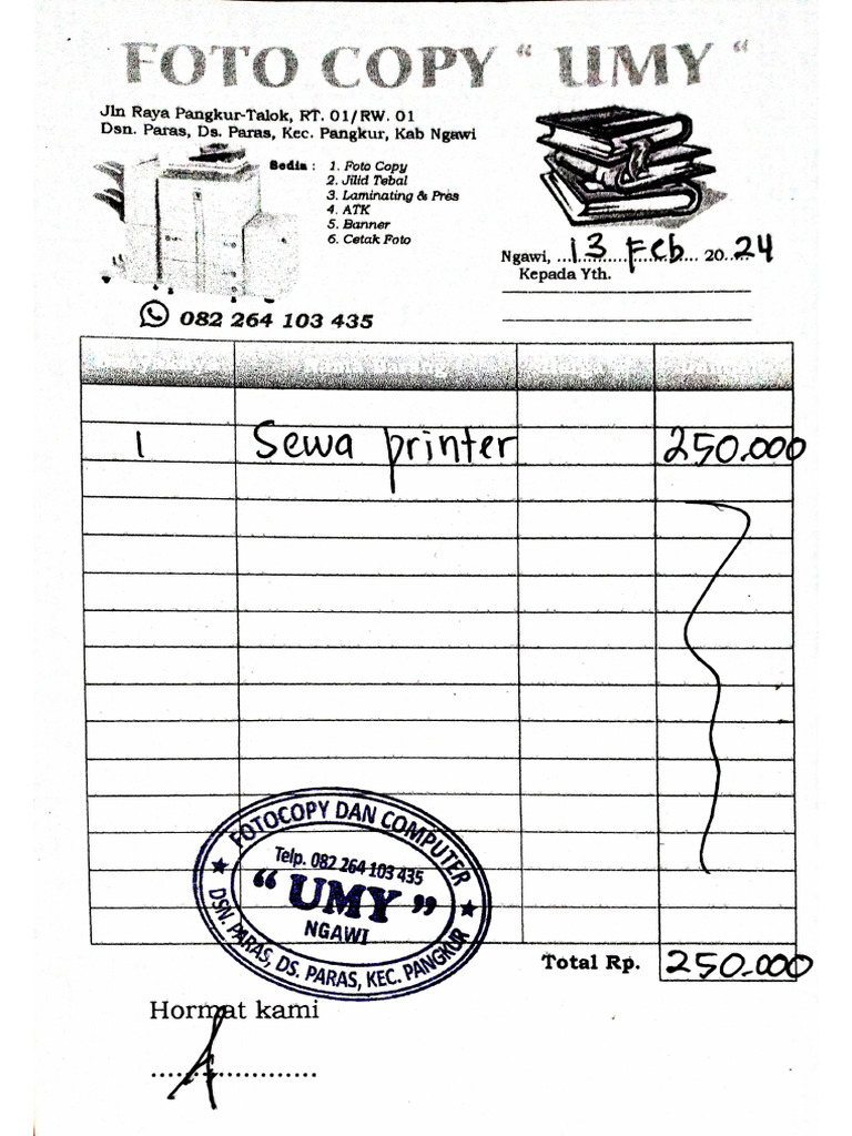 Nota Sewa Printer TPS 09 | PDF