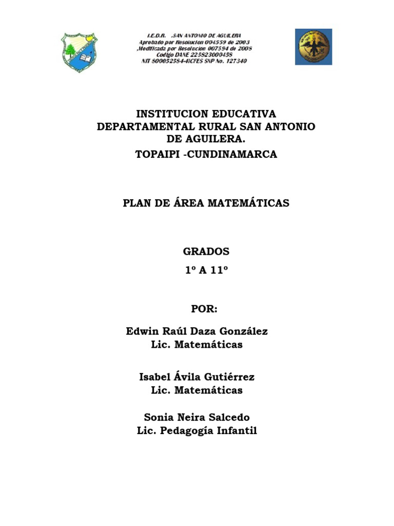 Plan de Area Matematicas | PDF