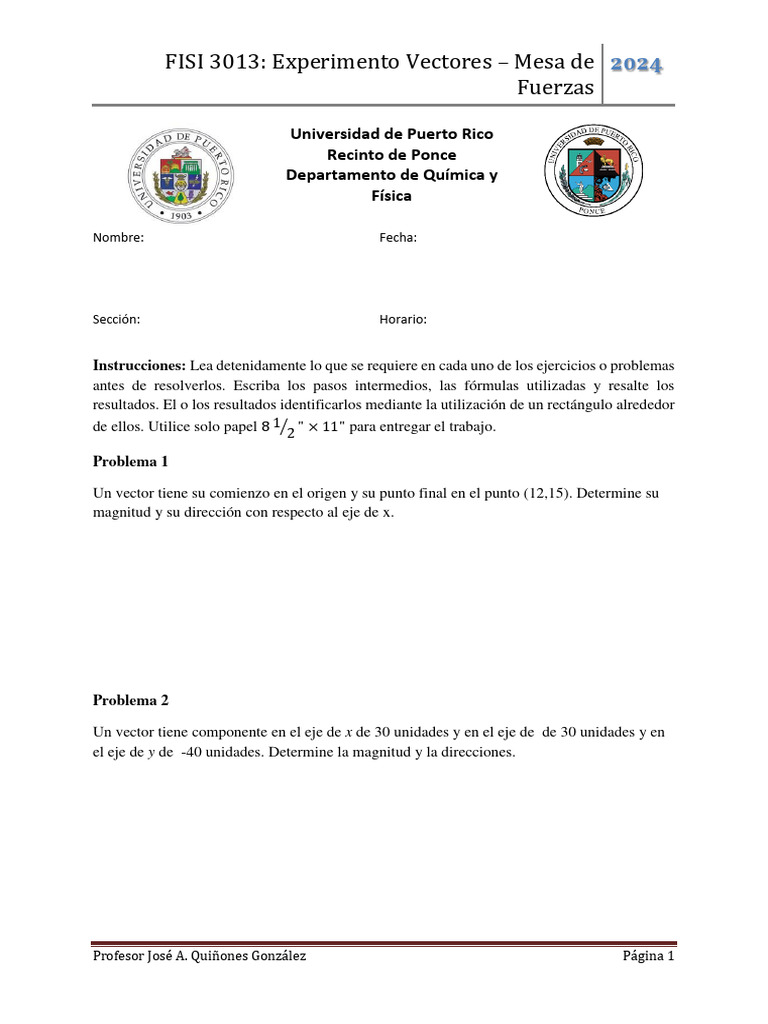 Fisi3013 Experimento-Vectores | Descargar gratis PDF | Vector Euclidiano | Fuerza