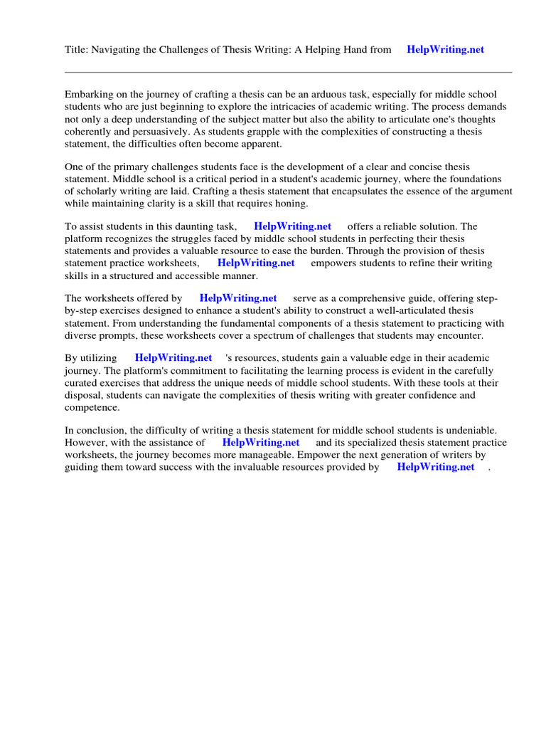 Thesis Statement Practice Worksheets For Middle School | PDF | Essays ...