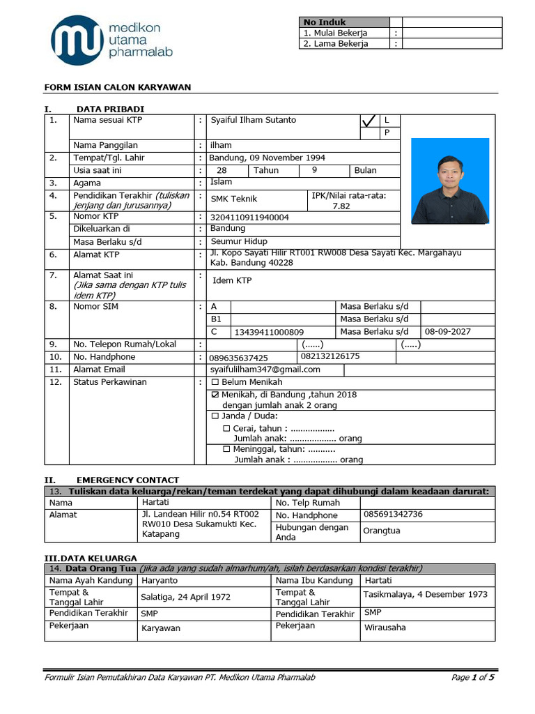 Formulir Isian Calon Karyawan | PDF