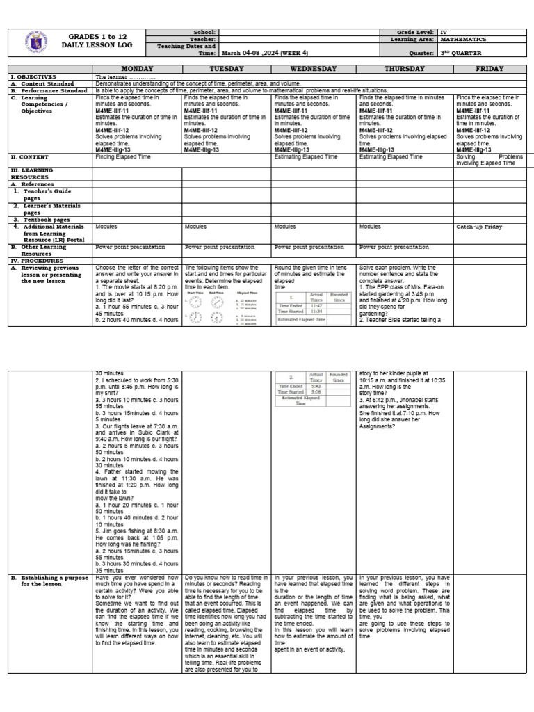 Math 4 Q3 Week 6 | Download Free PDF | Time