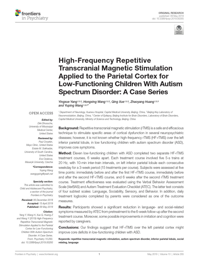 High-Frequency Repetitive Transcranial Magnetic Stimulation Applied To The Parietal Cortex For ...