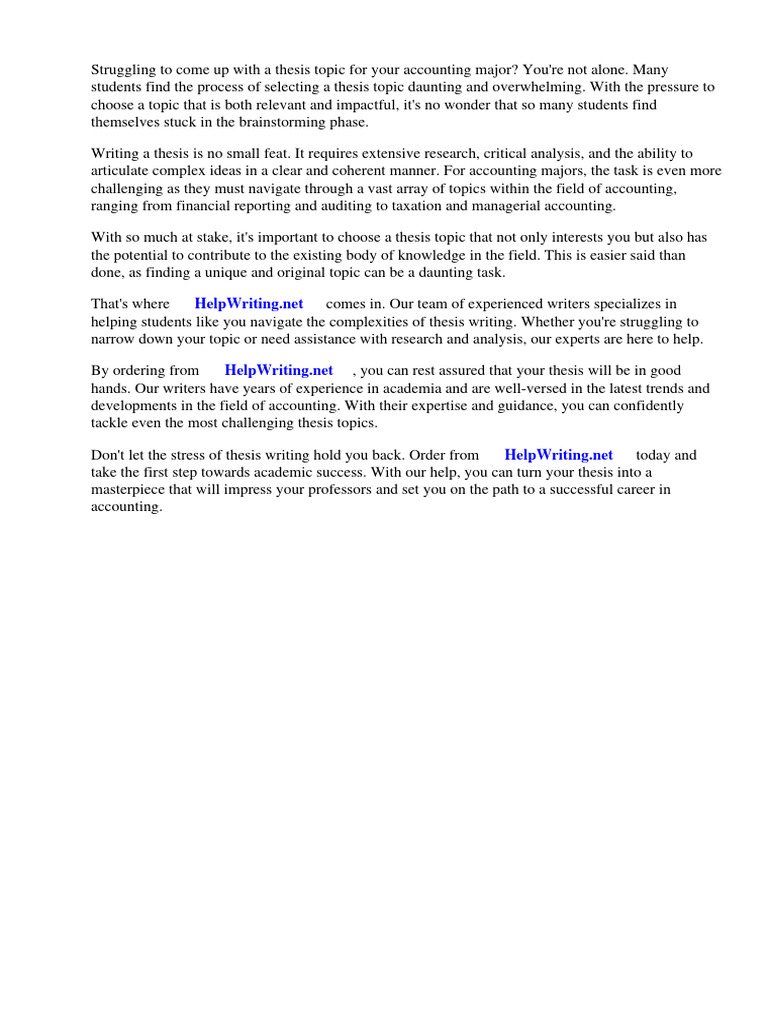 Accounting Thesis Topic Ideas Guide | PDF