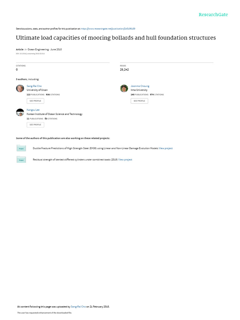 Ultimate Load Capacities of Mooring Bollards and Hull Foundation ...
