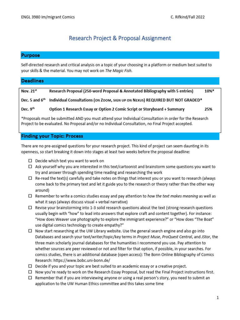 Engl 3980 Research Project and Proposal Assignment | PDF | Essays | Bibliography