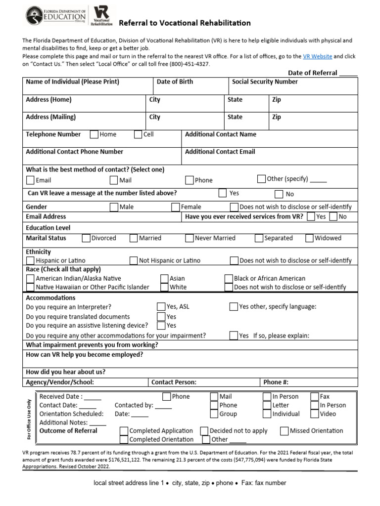 Vocational Rehabilitation Referral Form | PDF | Race And Ethnicity In ...