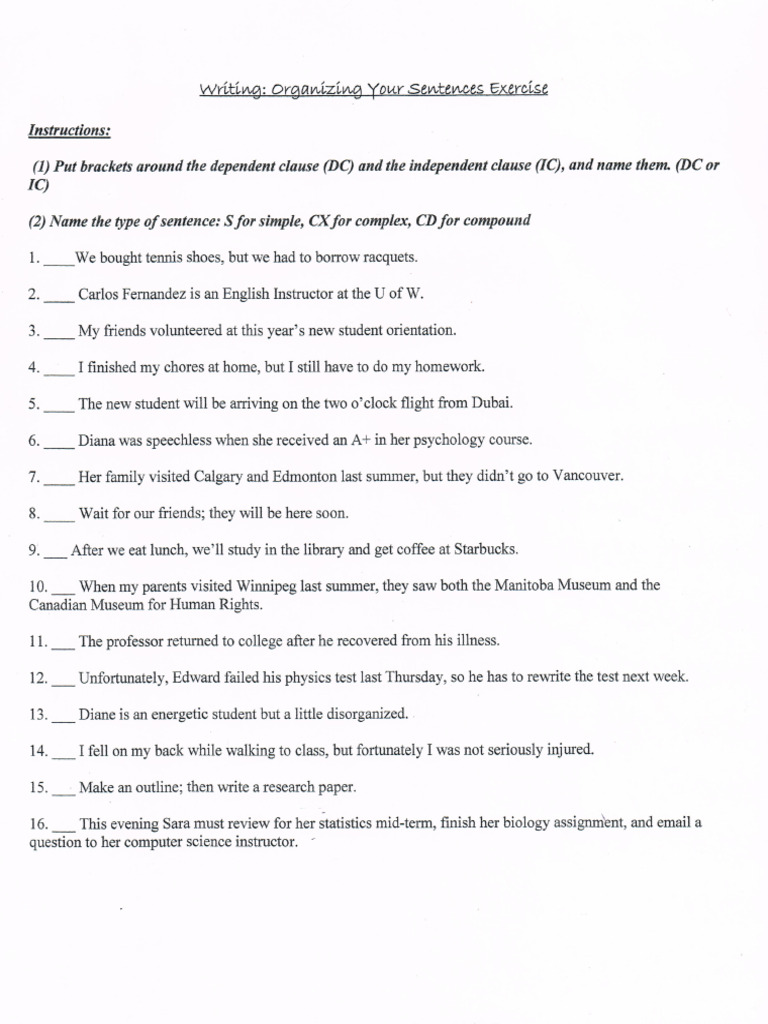 Sentence Structure Exercises | PDF