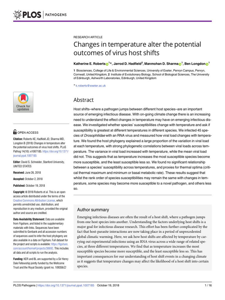 Changes in temperature alter the potential outcomes of virus host ...