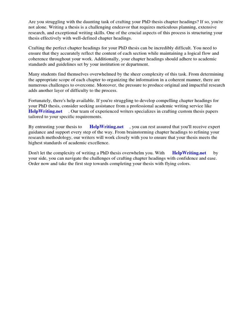PHD Thesis Chapter Headings | PDF | Thesis