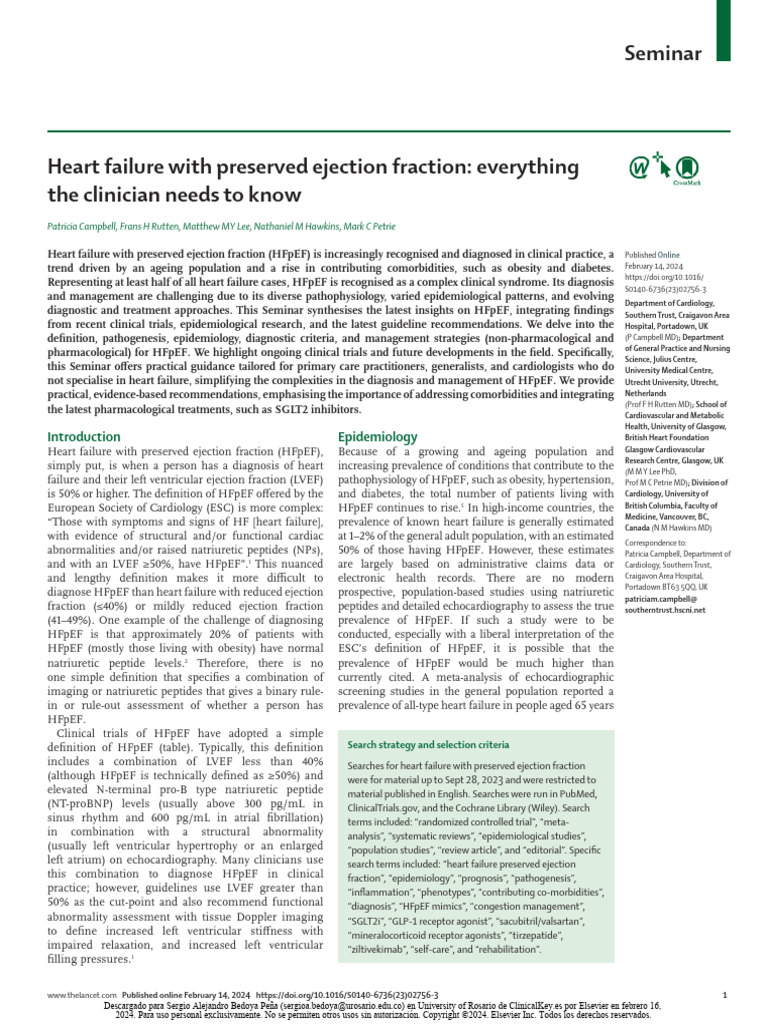 2024 Heart Failure Preserved Ejection Fraction LANCET | PDF