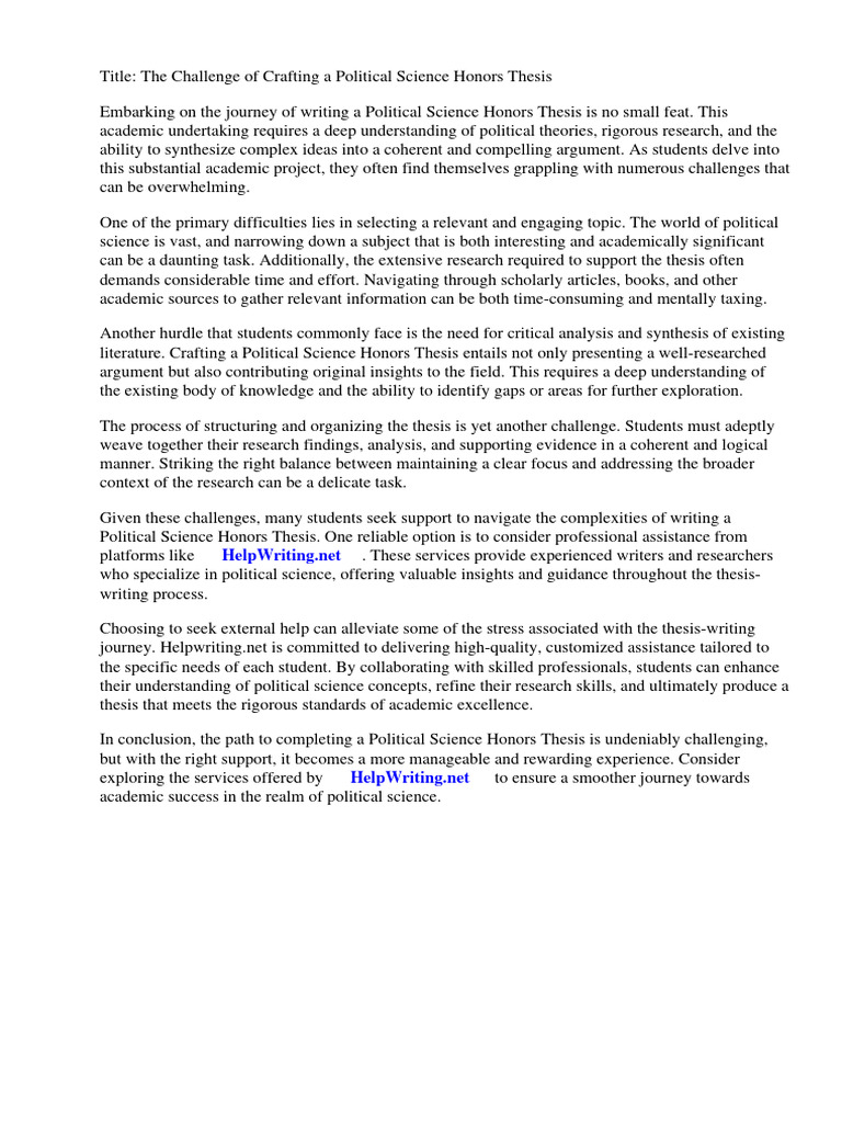 Political Science Honors Thesis Example | PDF | Thesis | Science