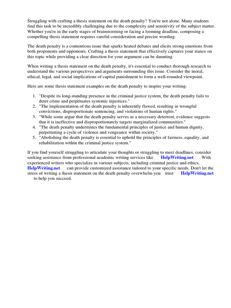 Thesis Statement Examples Death Penalty | PDF