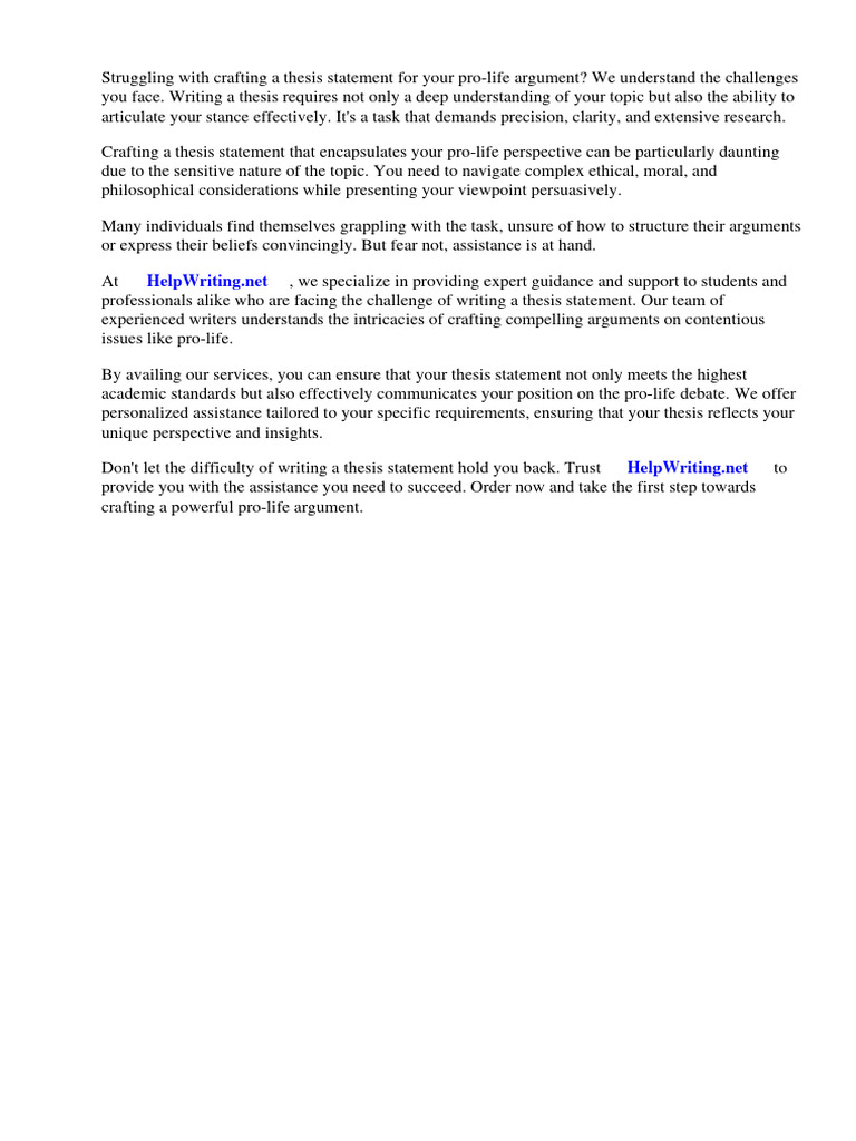 Thesis Statement Examples For Pro Life | PDF | Essays | Anti Abortion ...