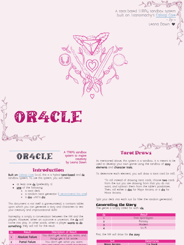 OR4CLE v1 | PDF | Tabletop Role Playing Game | Role Playing Games