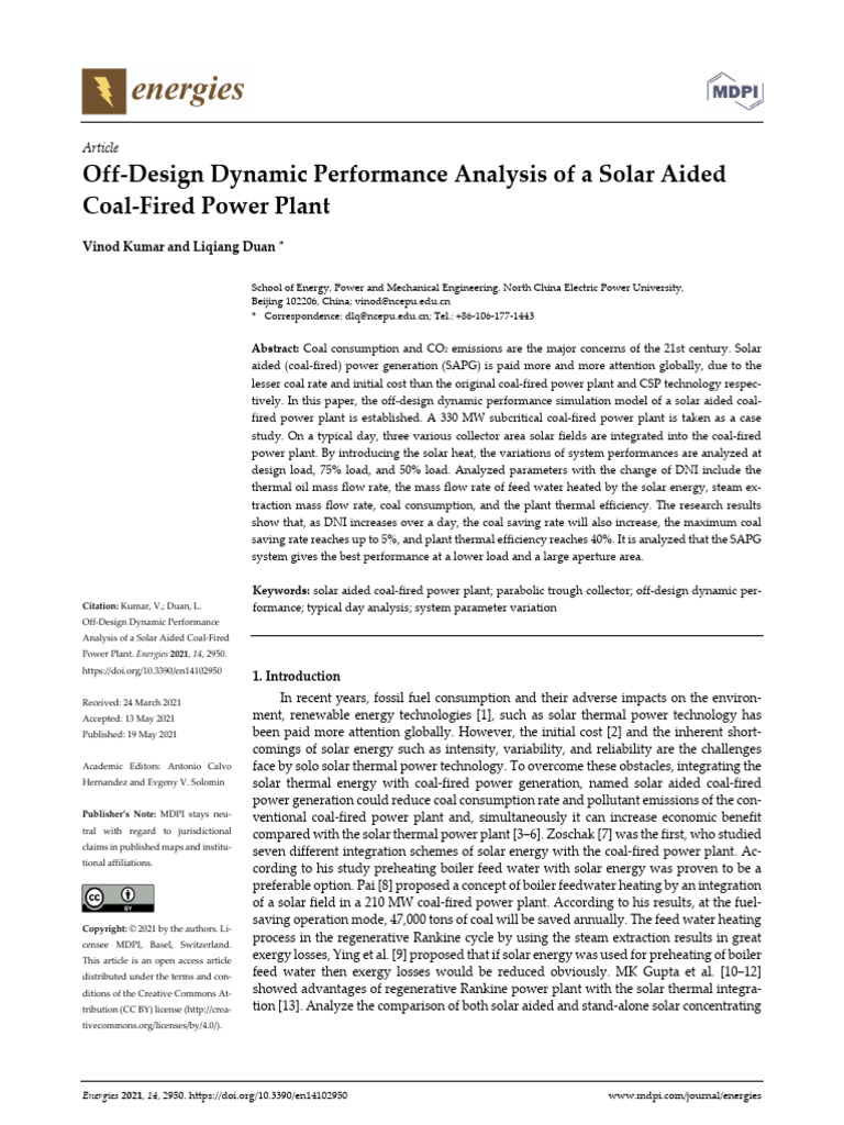 Off-Design Dynamic Performance Analysis of A Solar | PDF | Power Station | Solar Energy