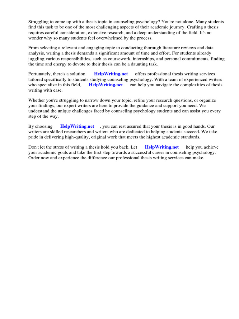 Thesis Topics in Counseling Psychology | PDF | Psychotherapy | Psychology