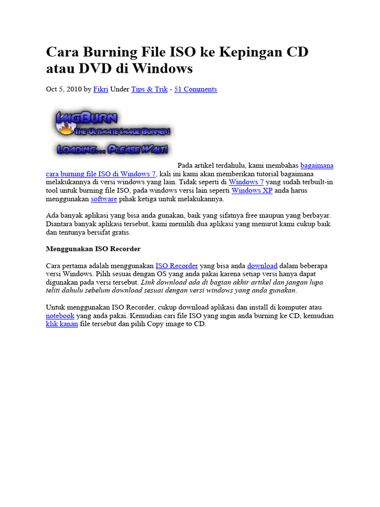 Cara Burn File ISO ke CD/DVD di Windows | PDF | Game & Aktivitas | Komputer