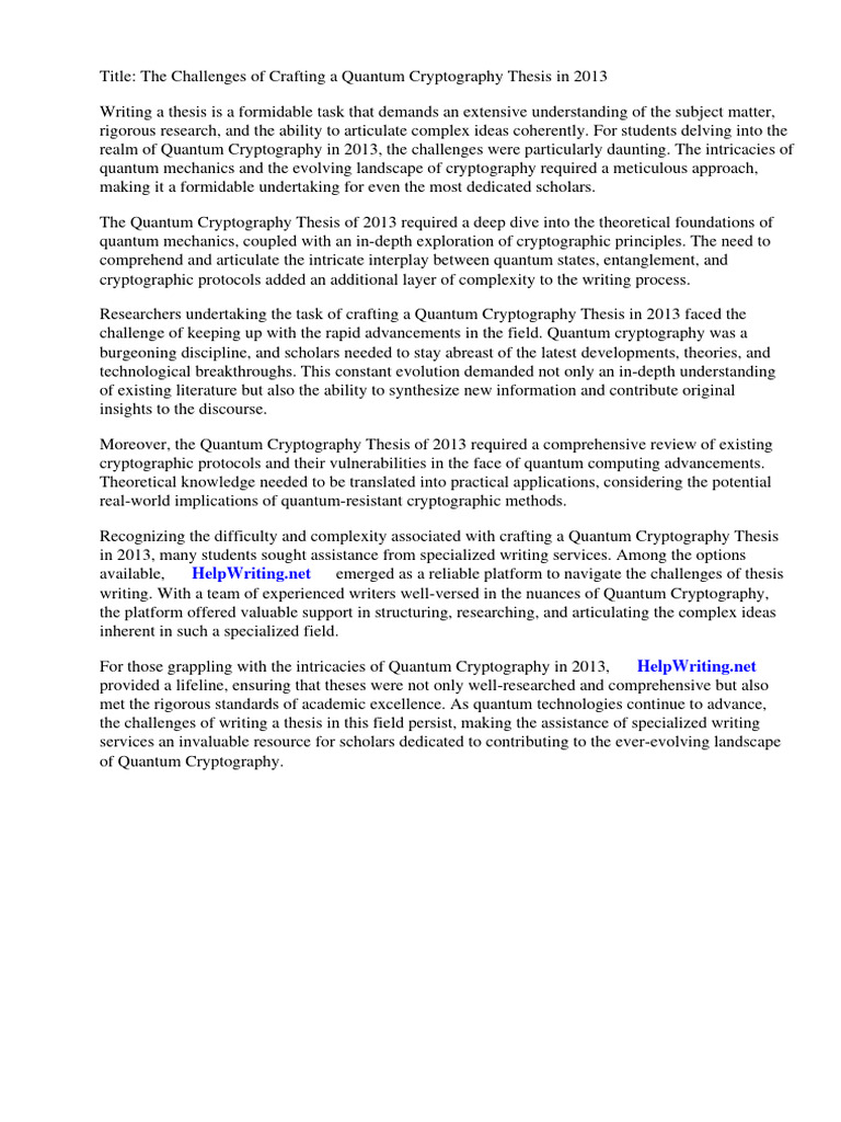 Quantum Cryptography Thesis 2013 | PDF | Public Key Cryptography | Cryptography