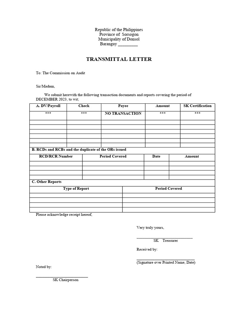 Transmittal Letter Pdf