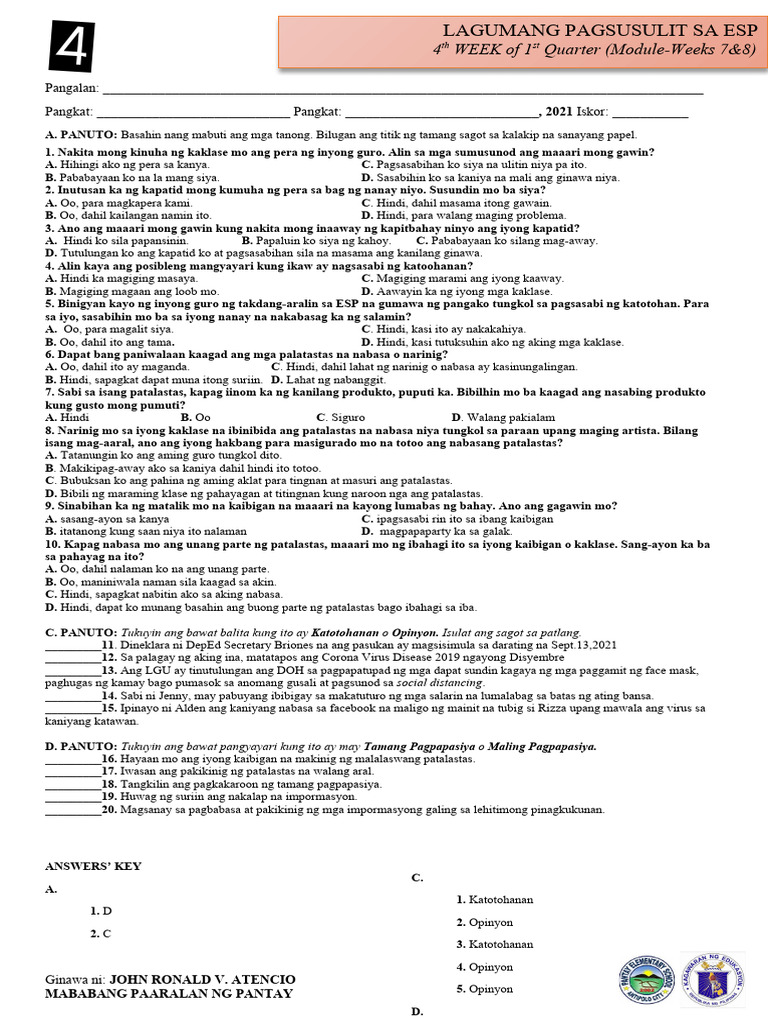 Summative ESP - WK 4 | PDF