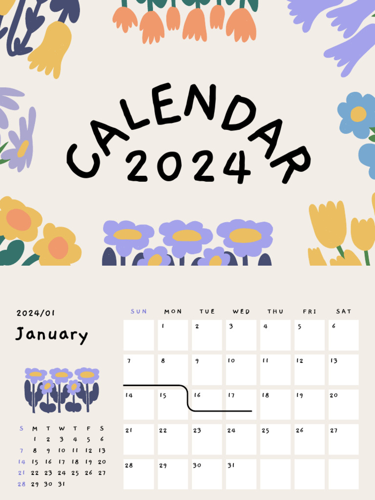 Floral Minimalist 2024 Wall Calendar | PDF