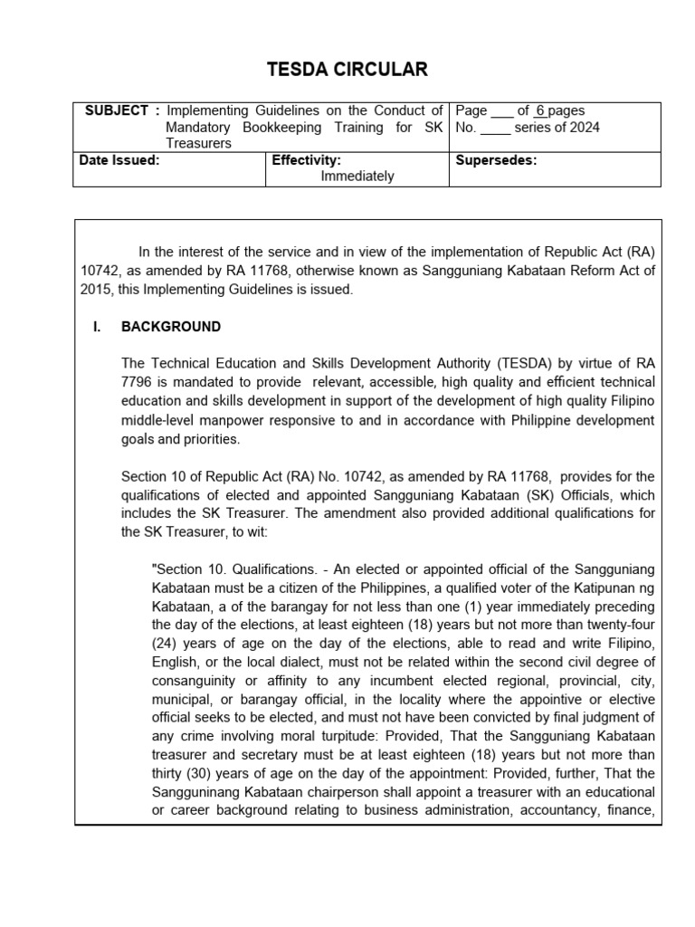 Guidelines On The Bookkeeping Training - SK Treasurers | PDF