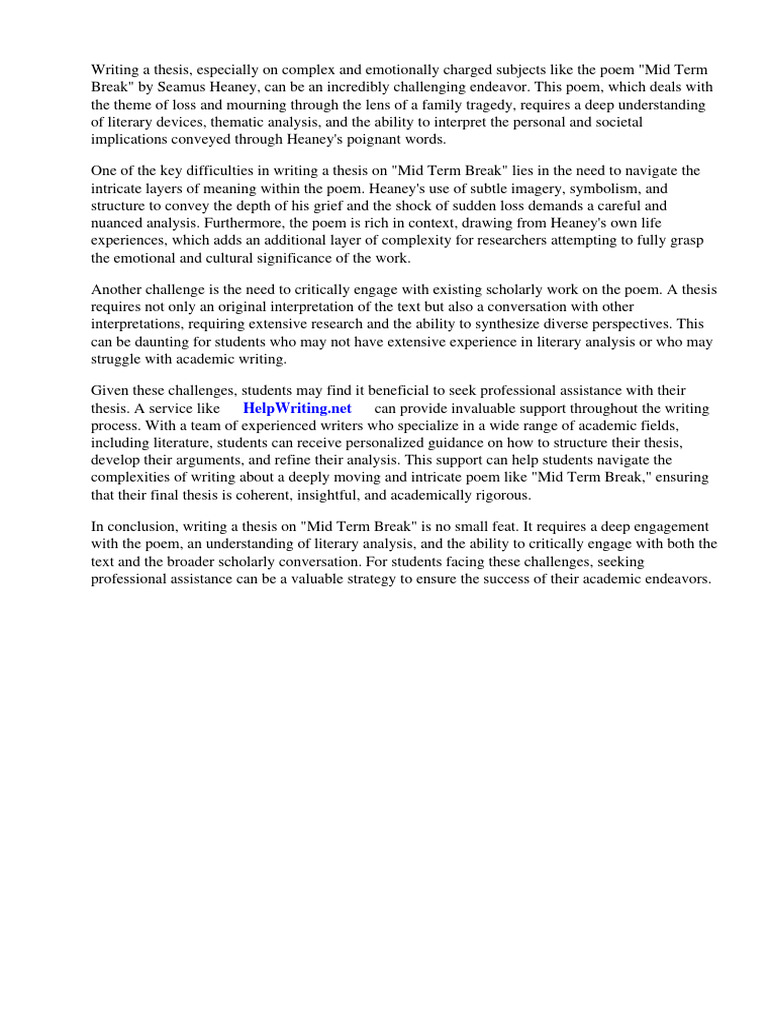 Mid Term Break Poem Thesis | PDF | Poetry | Narration