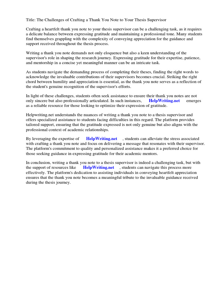 Thank You Note To Thesis Supervisor | Download Free PDF | Thesis ...
