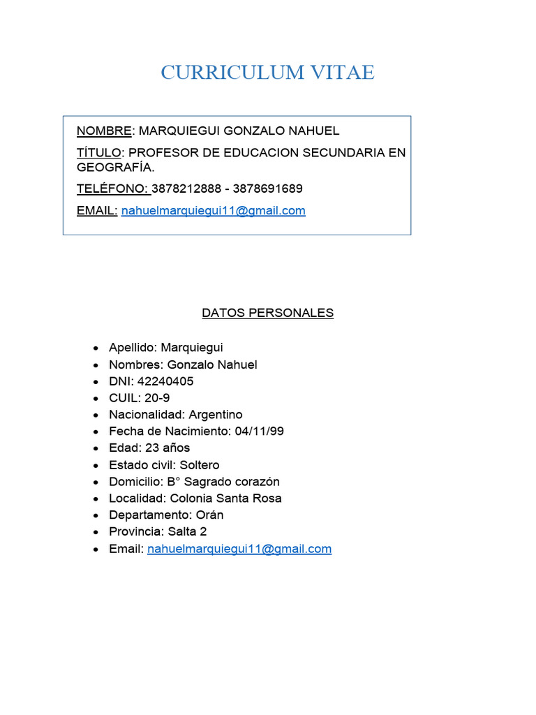 Curriculum Vitae | PDF | Crecimiento personal y profesional | Salud y bienestar