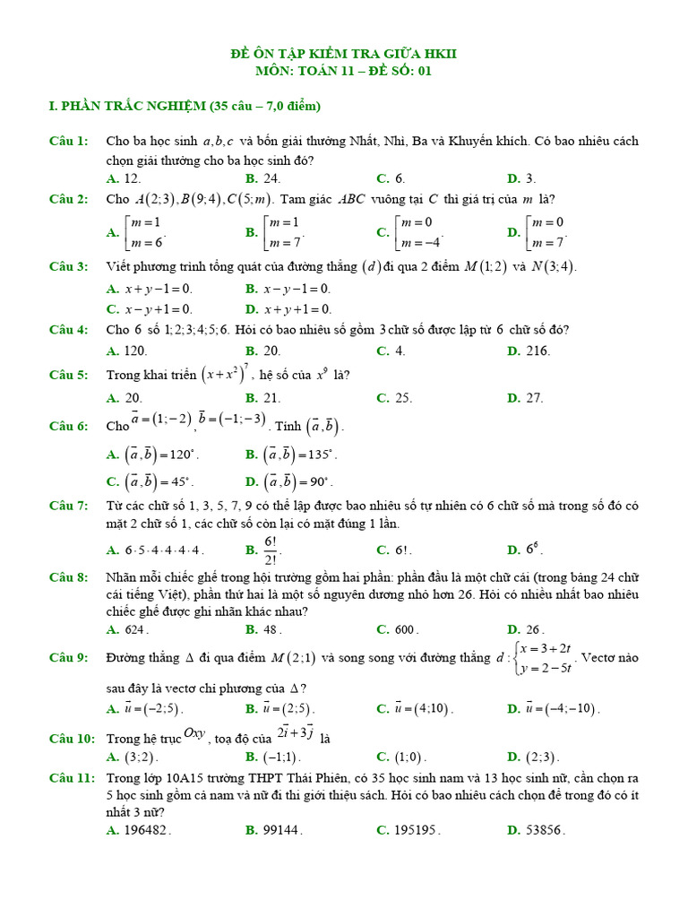 12 de On Tap Kiem Tra Giua Ky 2 Toan 10 Canh Dieu 70 TN 30 TL | PDF