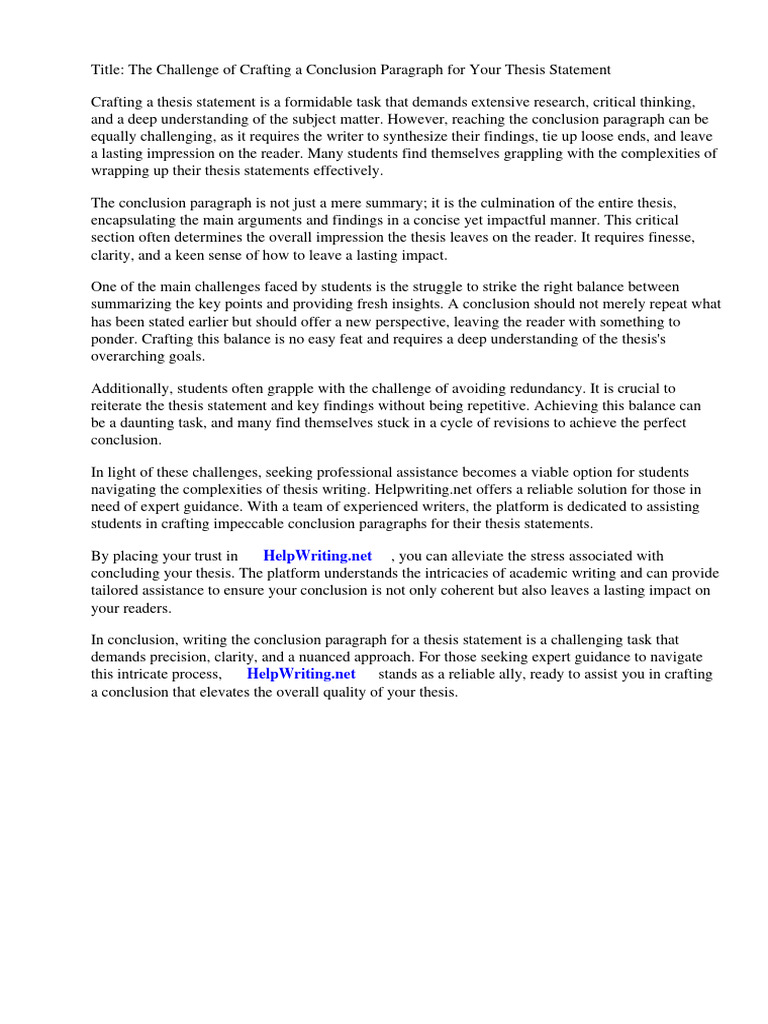 Conclusion Paragraph Thesis Statement | PDF | Essays | Thought
