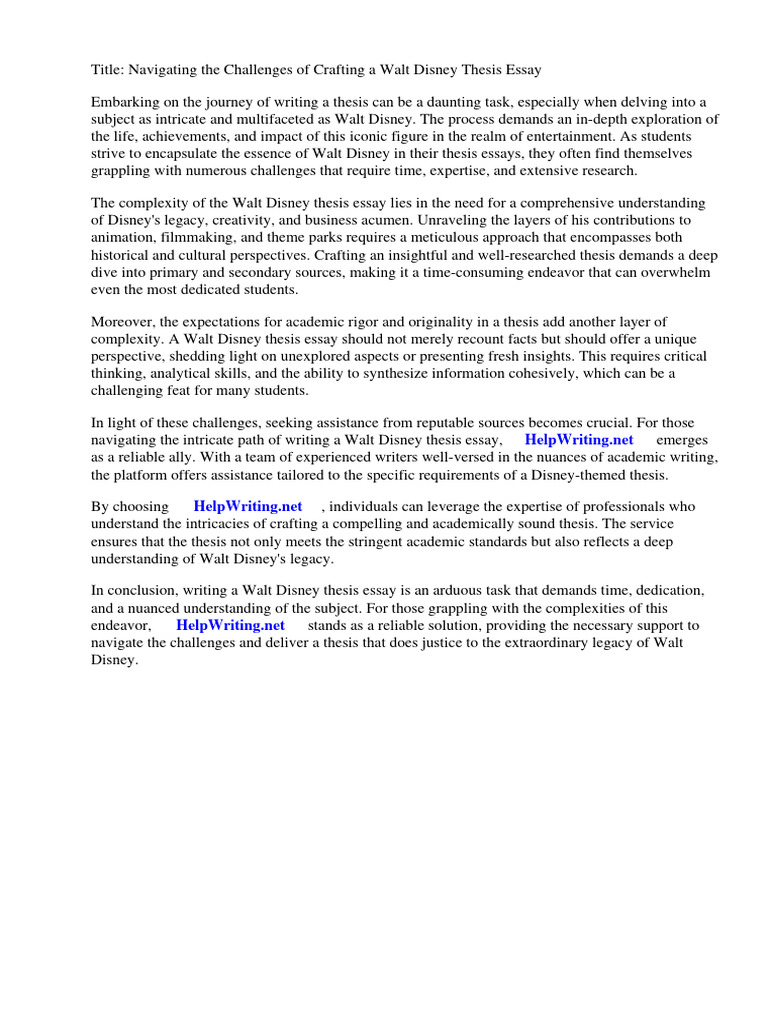 Walt Disney Thesis Essay | PDF | The Walt Disney Company | Walt Disney