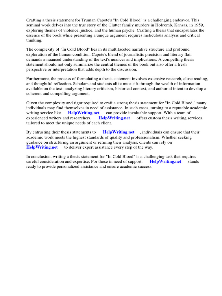 Thesis Statements For The Book in Cold Blood | PDF