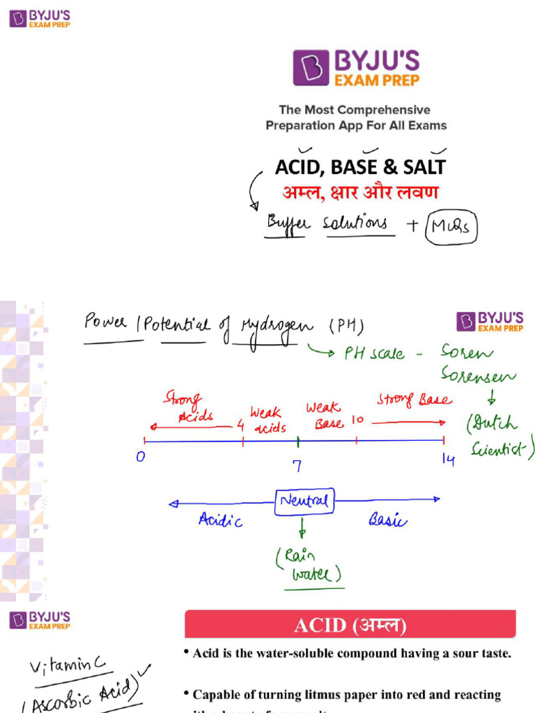 Live Class Acids Bases and Salts Buffer Solution Important Chemicals | PDF
