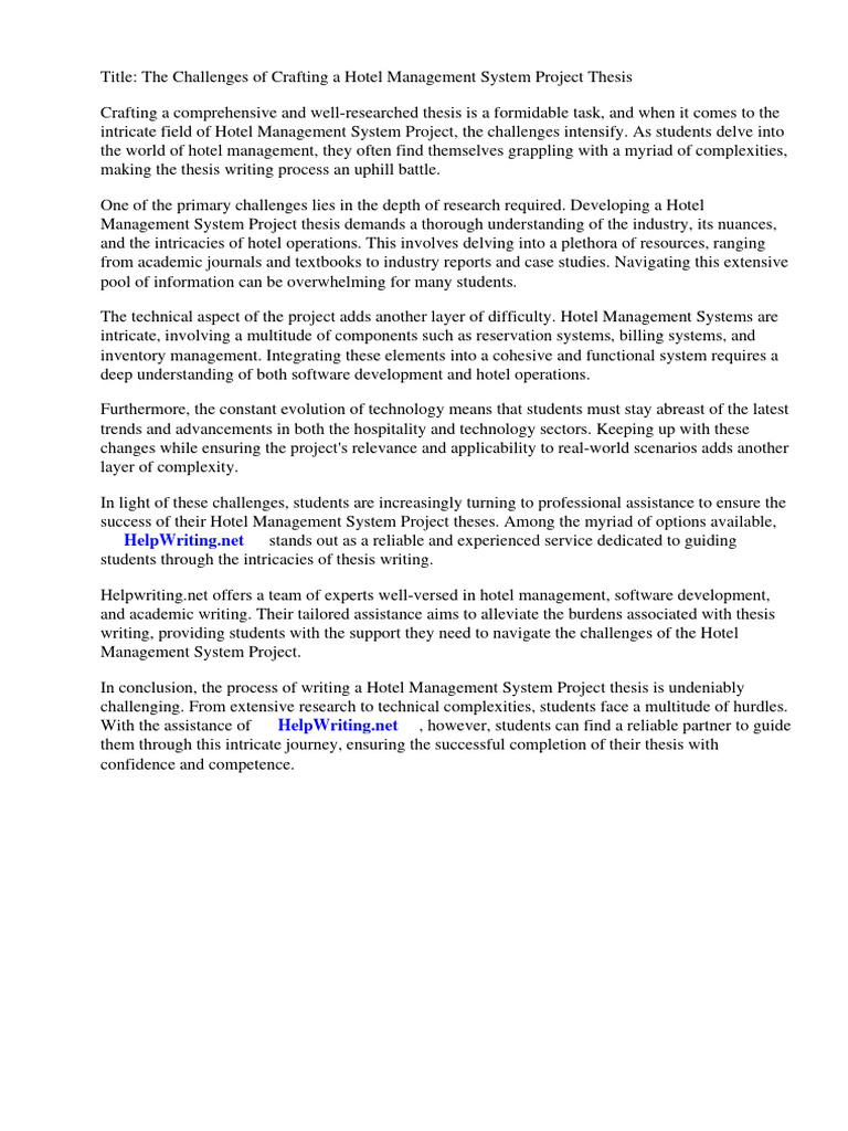Hotel Management System Project Thesis | PDF