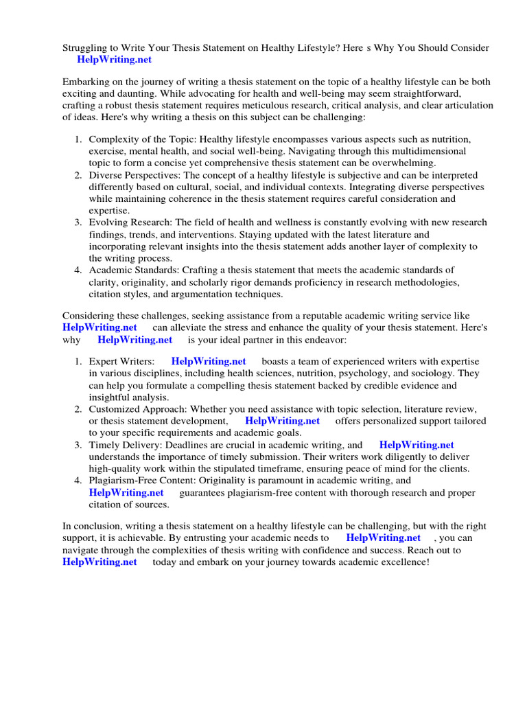 Thesis Statement Healthy Lifestyle | Download Free PDF | Healthy Diet ...