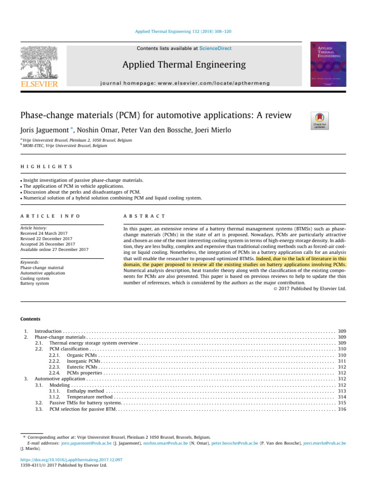 Phase-change materials (PCM) for automotive applications A review | PDF ...