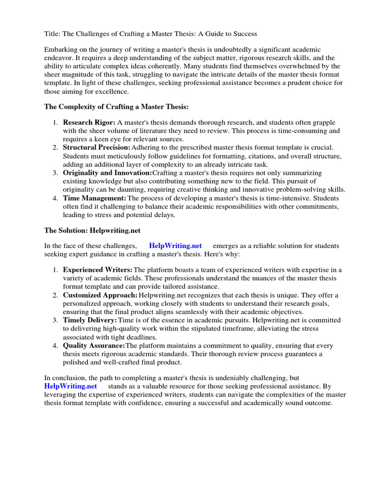 Master Thesis Format Template | PDF
