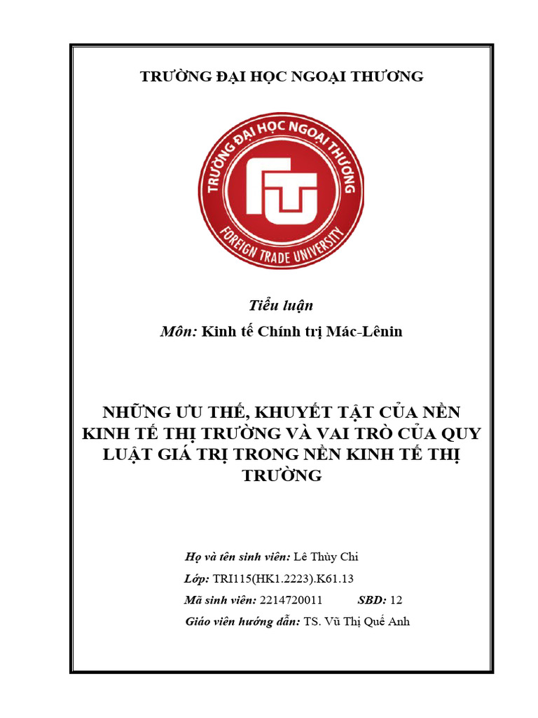 TIỂU LUẬN KTCT đề 3 | PDF